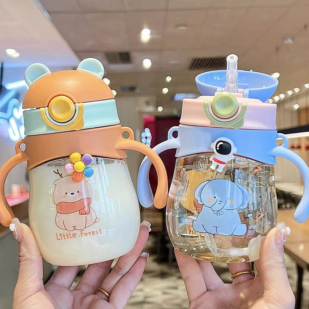 250ML/410ml Kids Water Bottle Cute Cartoon Drinking Bottle with Straw and Strap BPA Free Botol ...
