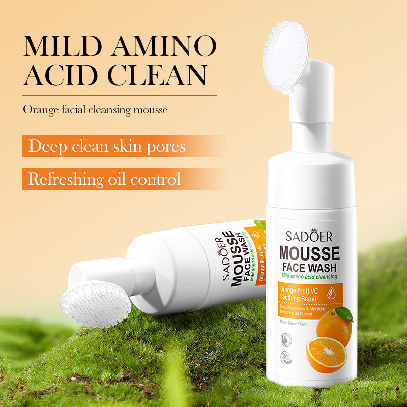 ROREC SADOER Orange Fruit VC Mousse Face Wash Amino Acid Deep Clean Pores Moisturizing Foam ...
