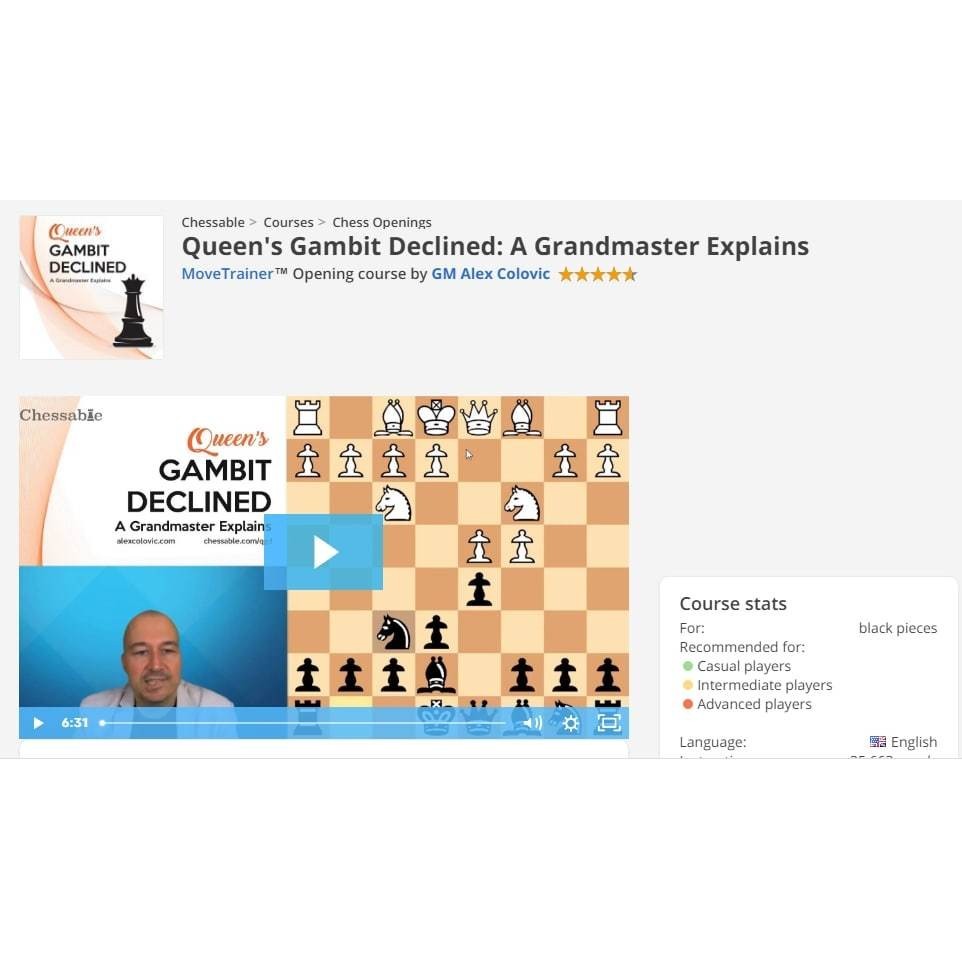 PREMIUM CHESS VIDEO | Chessable Queen's Gambit Declined A Grandmaster ...