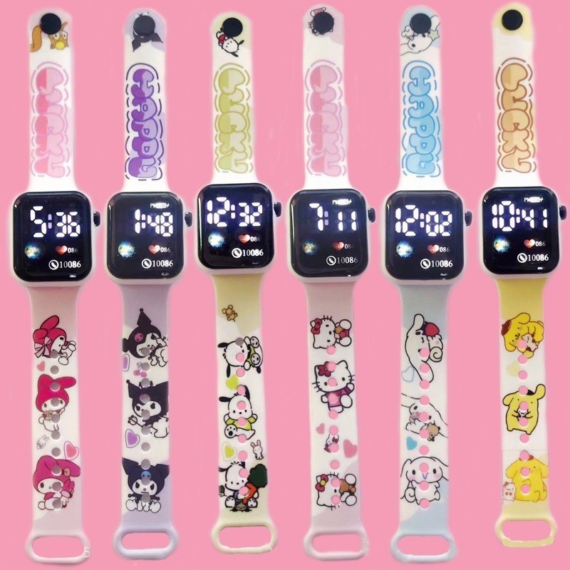 Kuromi LED Light Watch for Kids Girls Silicone Strap Square Dial ...