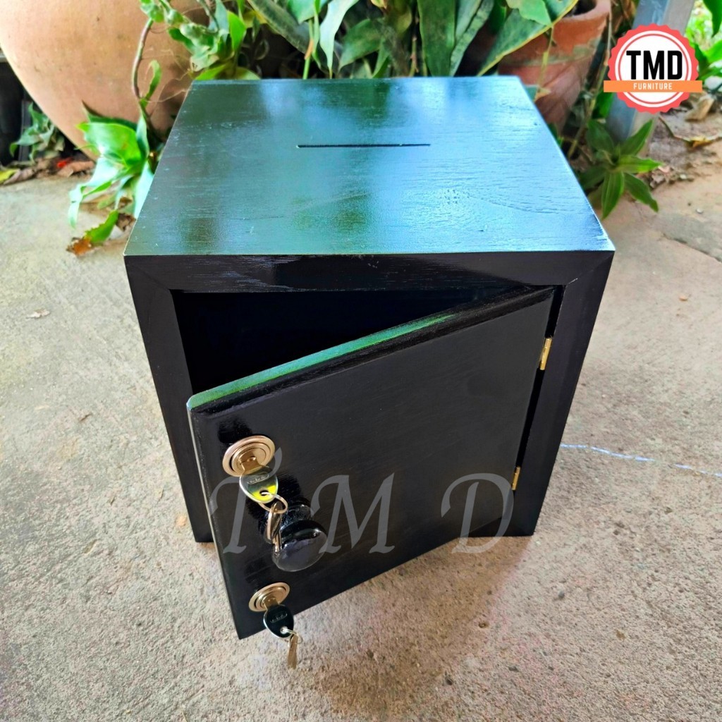 TMD Teak Wood Money Saving Box Safe Shiny Black Size 11 Inches With ...