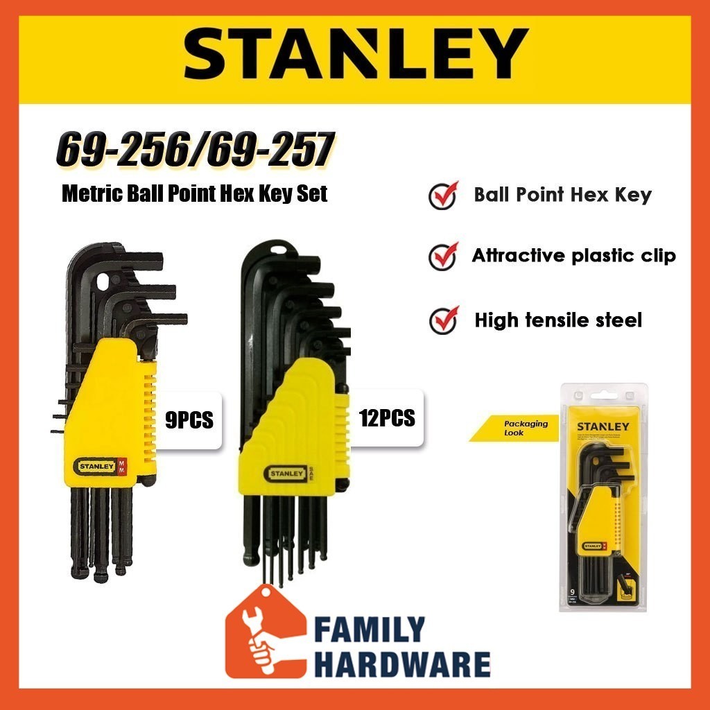 STANLEY 69-256 69-257 9pcs 12pcs Ball Point Metric Hex Key Set Long Arm ...