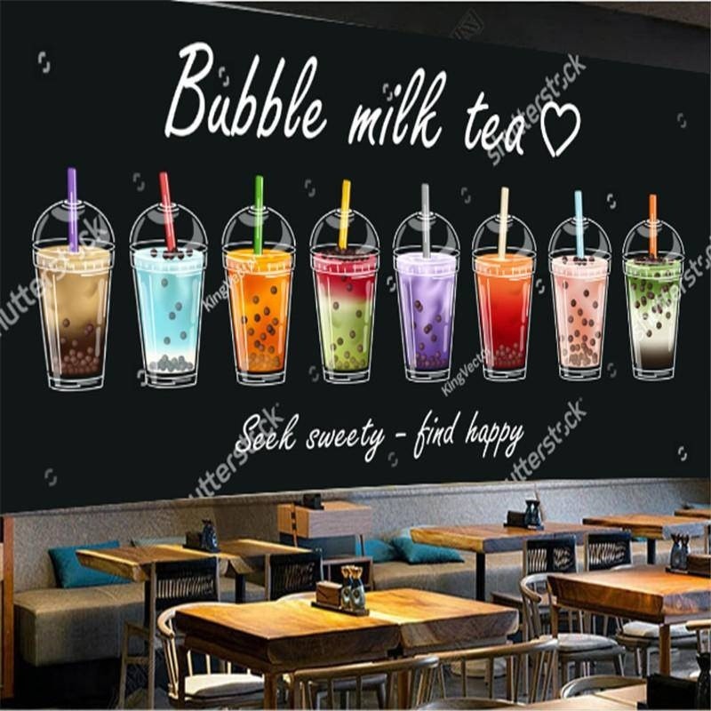 Custom Modern Afternoon Tea Black Background Wallpaper Mural Milk Tea ...