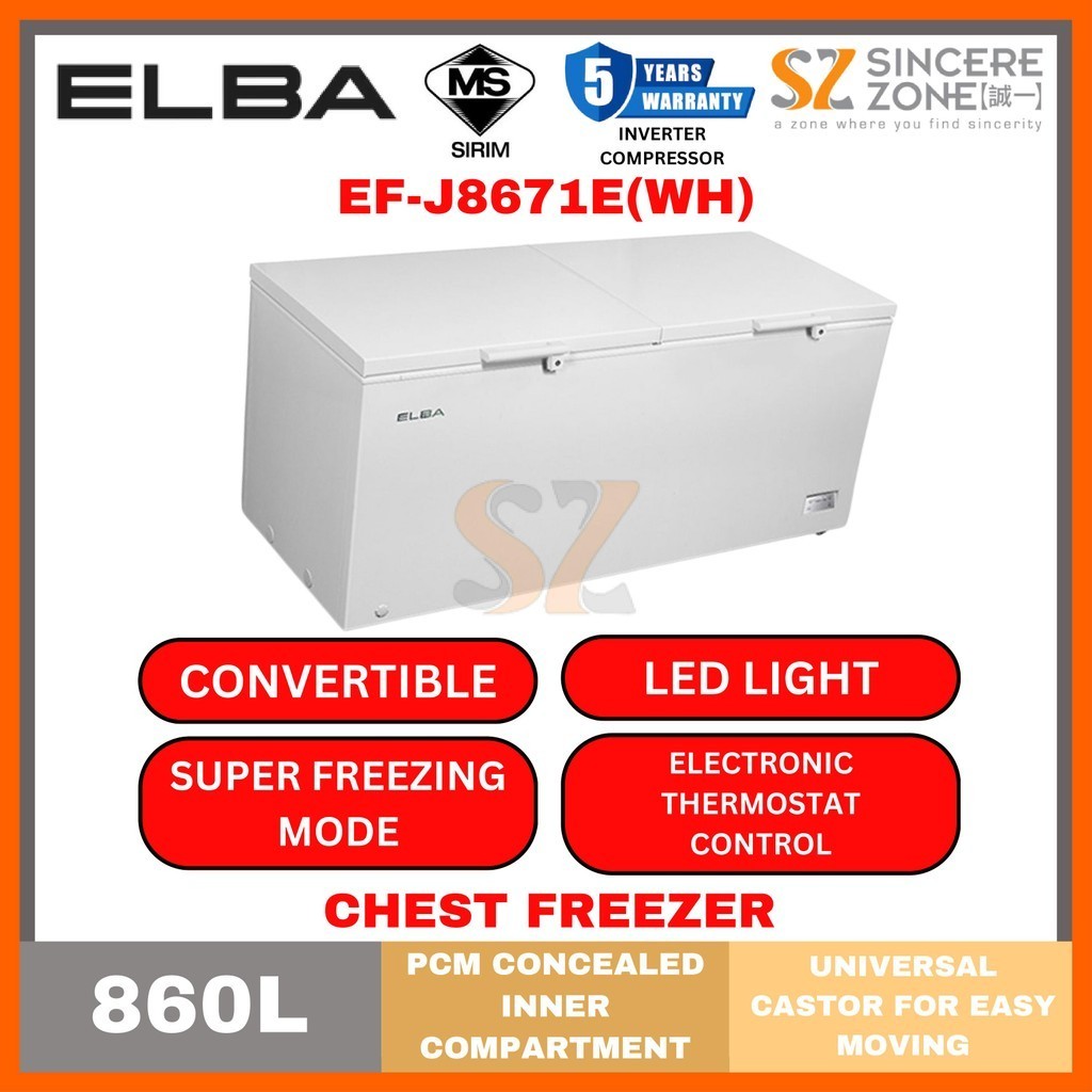 ELBA EF-J8671E(WH) 860L Artico Series Chest Freezer I Digital Control ...