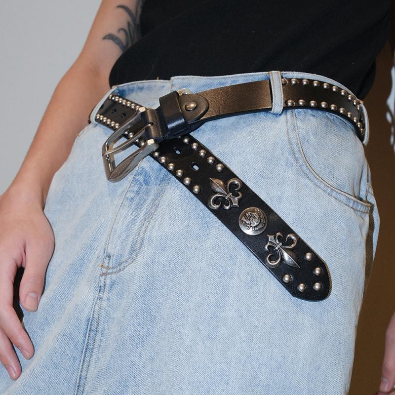 belt men Dark Denim Belt Rivets Skull Punk Texture Niche Design Rock ...