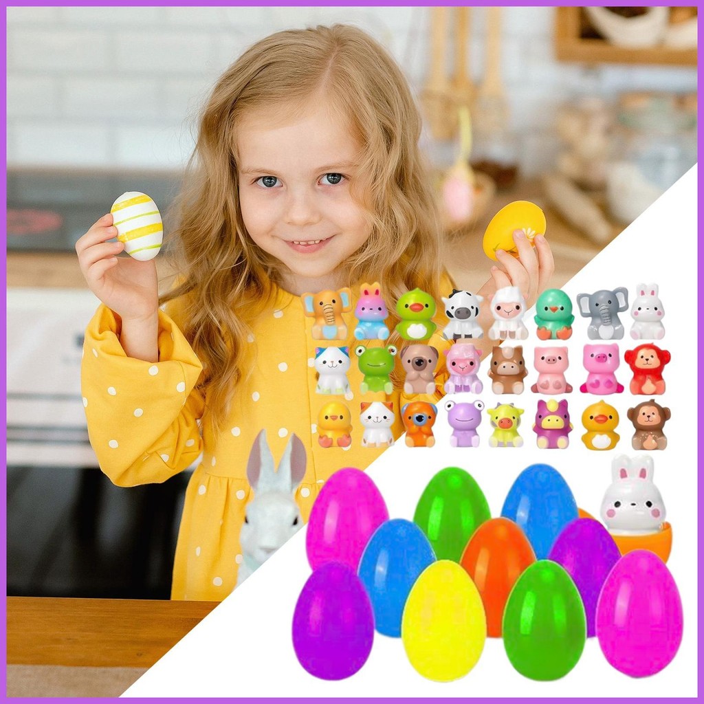 Pre Filled Easter Eggs Bulk 24 Pieces Slow Rebound Squeeze Animal Fidget Toys Bright Soft ...