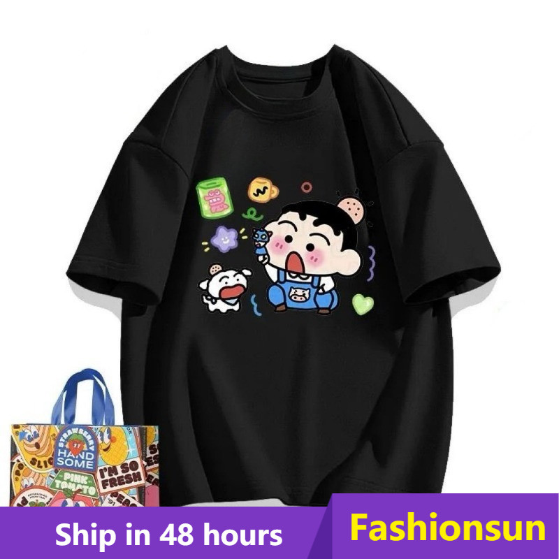 【M-8XL Couple T-shirt】2025 New Summer Japanese Cute Crayon Shin chan Print T-shirt cotton Women ...