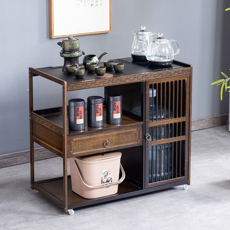 NEW Mobile Tea Table Household Small Tea Table Solid Wood Tea Cart Tea ...