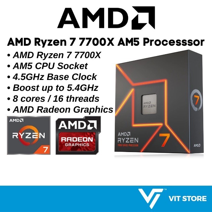 AMD Ryzen 7 7700X AM5 Desktop Processor CPU 8C 16T 7000 Series | Shopee Malaysia