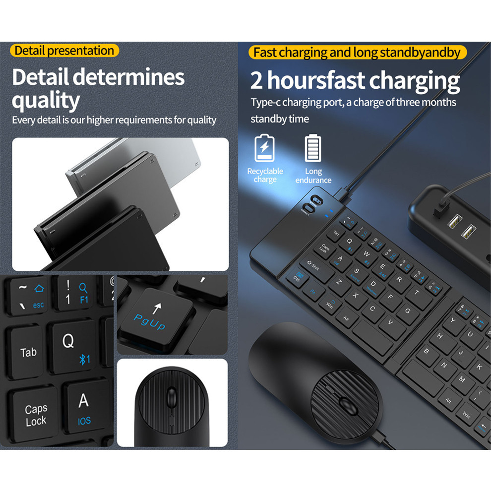 Jomaa Portable 2 4g Bluetooth Wireless Foldable Keyboard And Mouse Set Rechargeable Folding