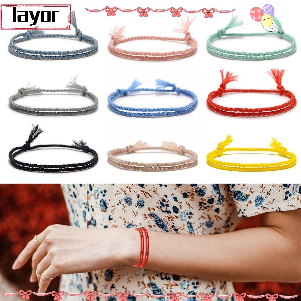 LAYOR Braided String Bracelet, Adjustable Length Cotton Couple Woven ...