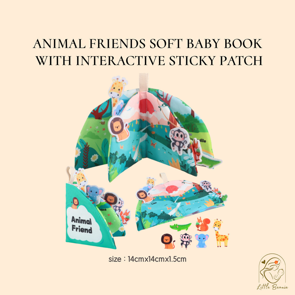 LittleBeanie ANIMAL FRIENDS SOFT BABY BOOK WITH INTERACTIVE STICKY ...