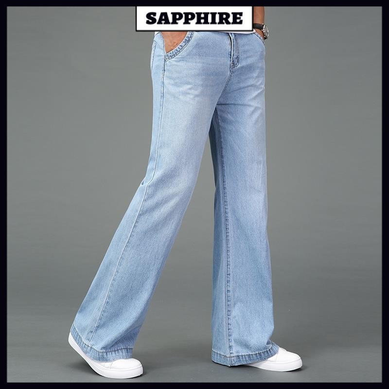 seluar jeans lelaki Spring and Summer Light Color Thin Bell-Bottoms ...