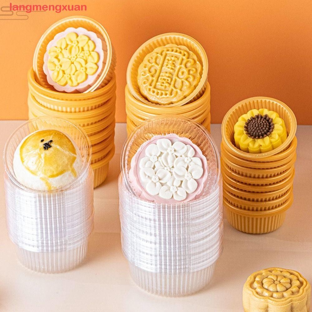 LANGMENGXUAN 100pcs Mooncake Inner Tray, Round Plastic Pastry Packaging ...