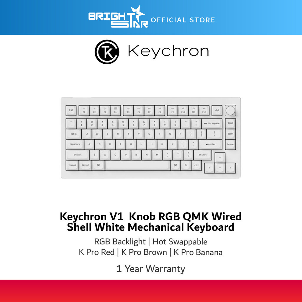 KEYCHRON V1 Knob RGB QMK Hot Swappable Wired Shell White Mechanical ...