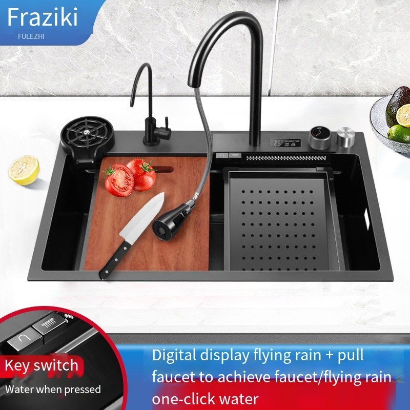 Digital Display Raindance Waterfall Sink Kitchen Stainless Steel Sink ...