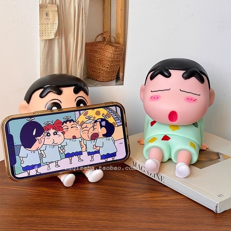 Kawaii Crayon Shin-chan Mobile Phone Holder Cute Cartoon Action Figures ...