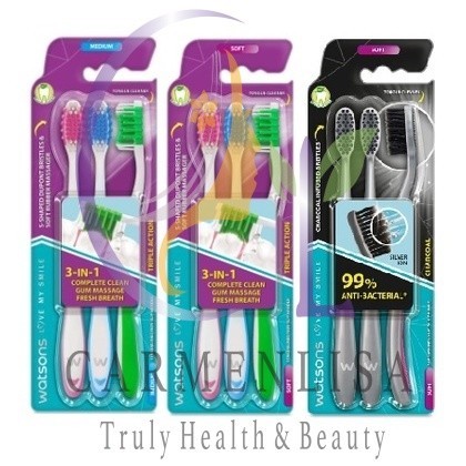 WATSONS Triple Act Tooth Brush Medium Soft Charcoal Toothbrush 3s ...