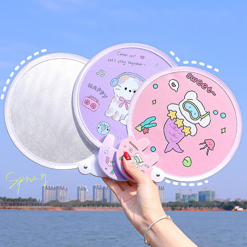 Foldable Cartoon Reflector Backside Round Fan Summer Portable Hand Fan ...