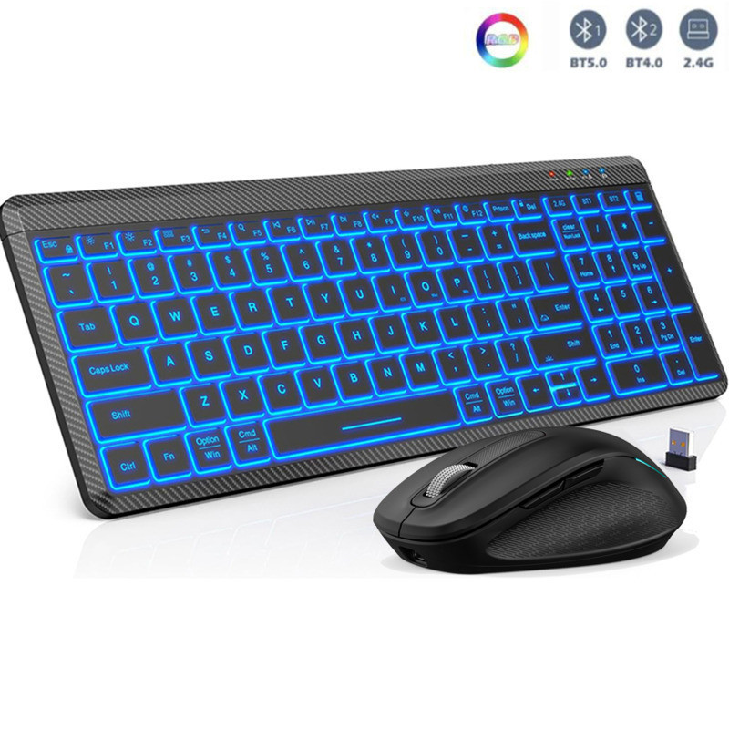 Rgb Backlit Silent Wireless Keyboard And Mouse Combo 2 4g Dual Mode Rechargeable Wireless