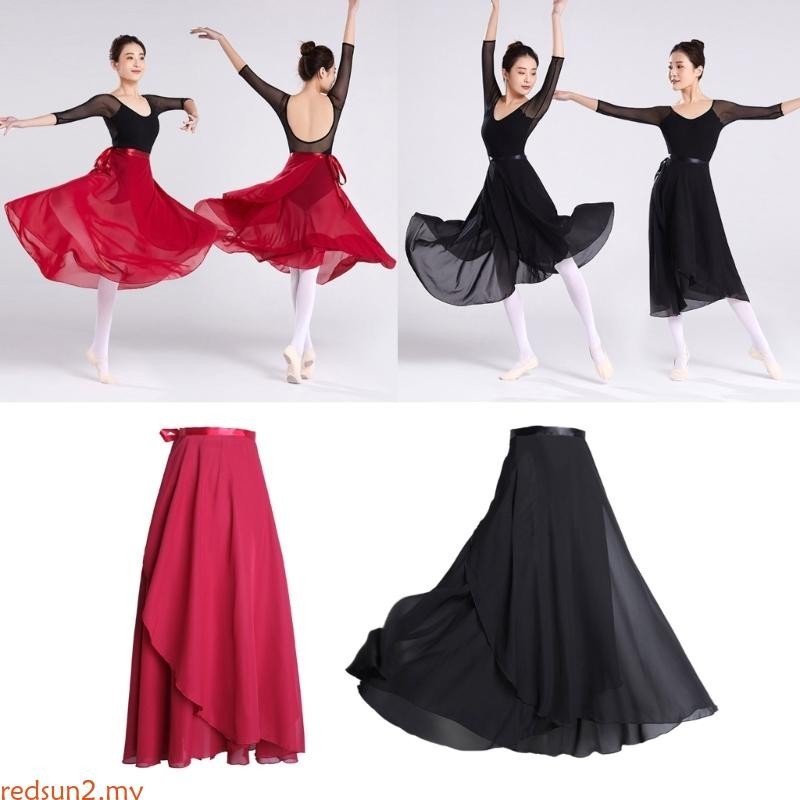 redsun2 Womens Ballet Long Dance Skirt with Tie Waist Chiffon Dance ...
