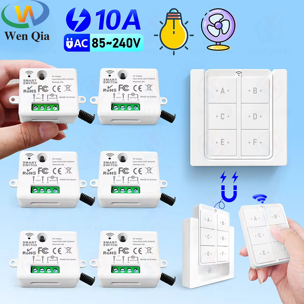 433MHz Wireless Remote Control Light Switch,Magnetic Wireless Wall ...