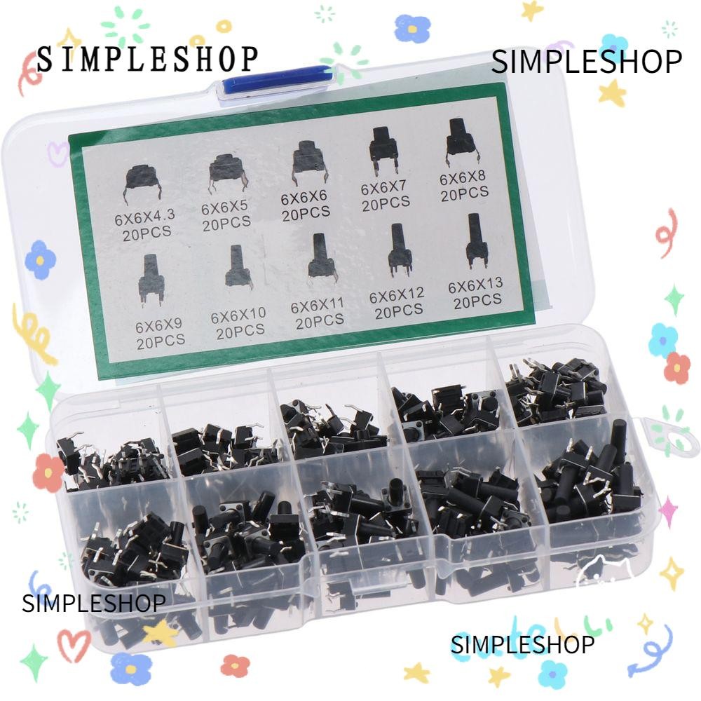 SIMPLESHOP 200Pcs Tactile Push Button, 4 pin Mini Micro Momentary ...