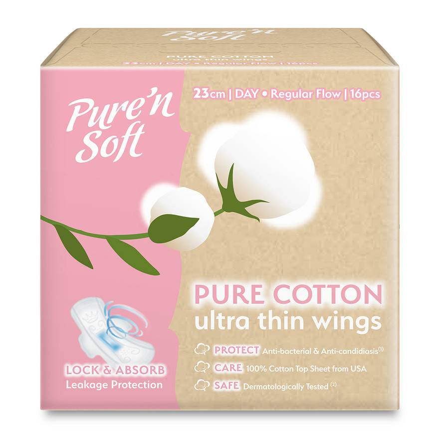 PURE'N SOFT Full Cotton Napkin 23cm 16's | Shopee Malaysia