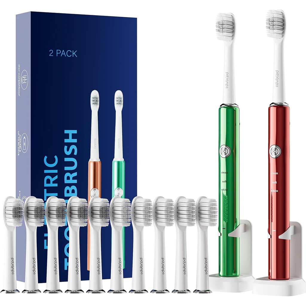 2 Pack Sonic Electric Toothbrushes with 10 Brush Heads, Suitable for ...