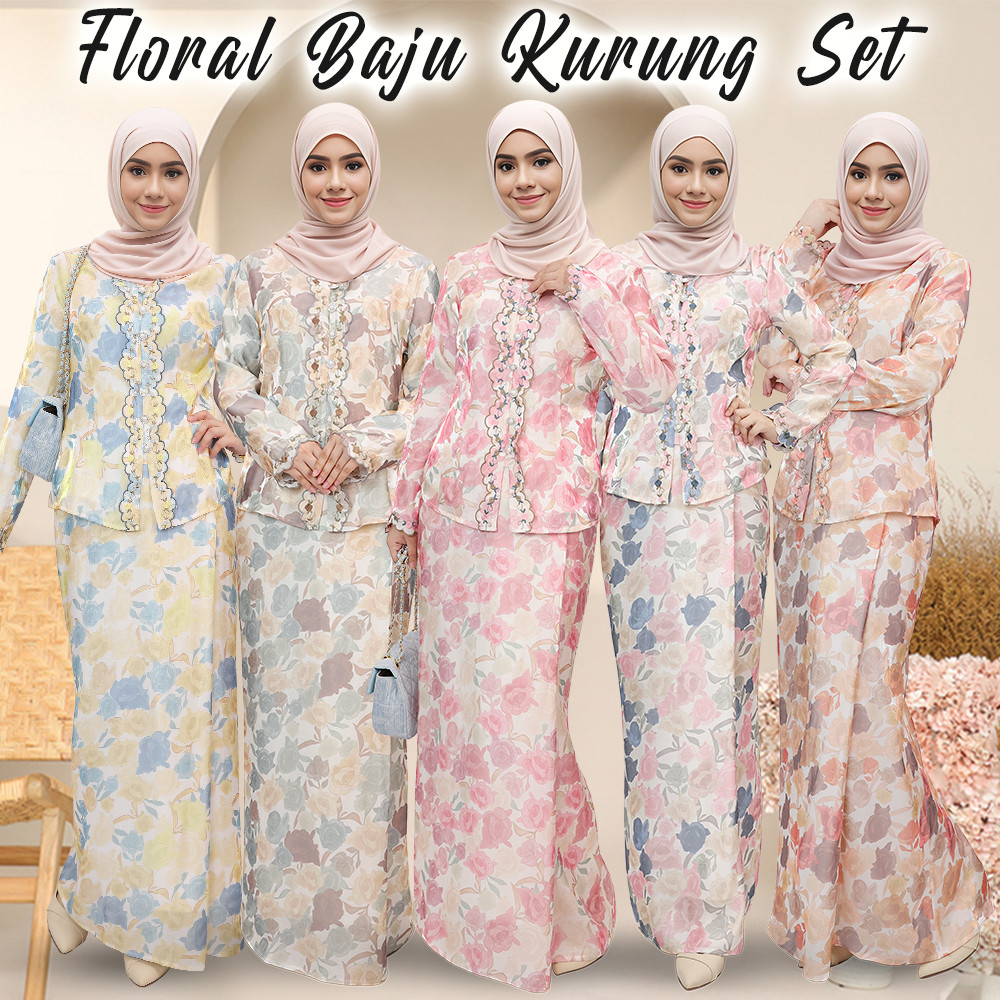 Baju Raya 2026 Kebaya Floral Kurung Moden Sulam Satin Baju Kurung Moden ...