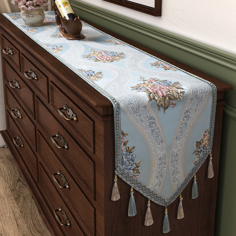 Light Luxury European-Style Vatican Embossed Light Blue Table Runner ...