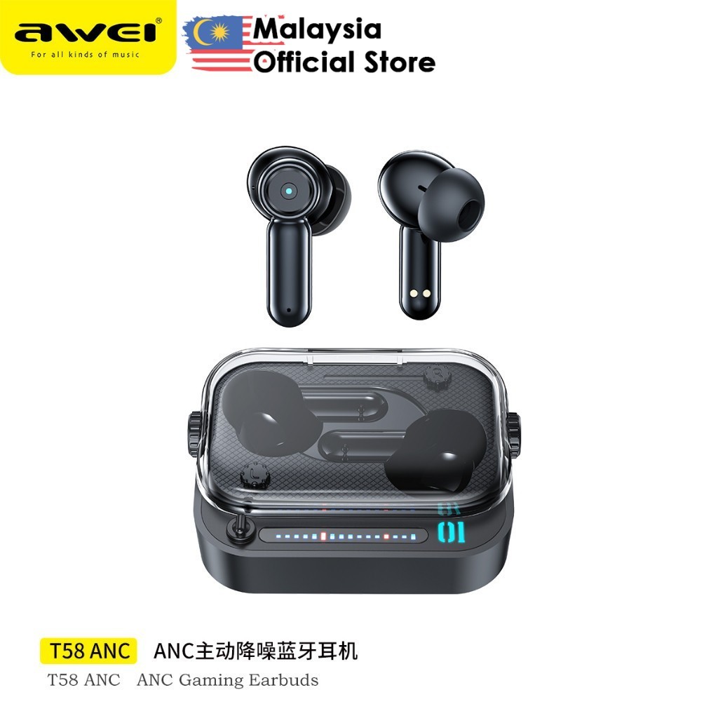 Awei T58 ANC Wireless Earbuds ANC Noise Cancellation Earphone Gaming ...