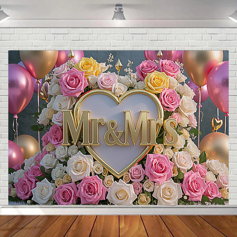 Backdrop with Heart-Shaped Floral Design,Pink&Golden Theme,for Photo ...