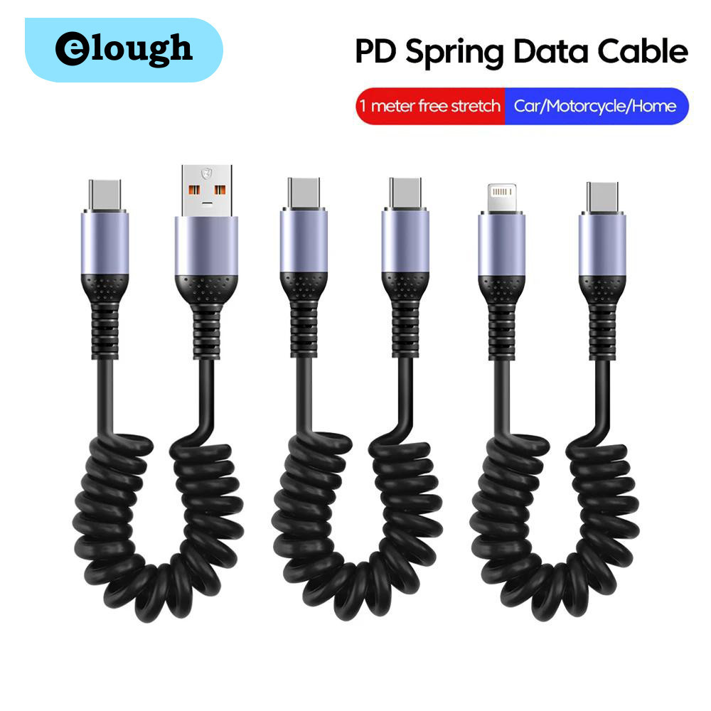 Elough 6A Spring Short Cable USB Type C Fast Charging Data Cord USB C ...