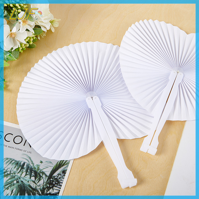 LJF White Folding Paper Fans Heart Shaped Assortment with Plastic ...