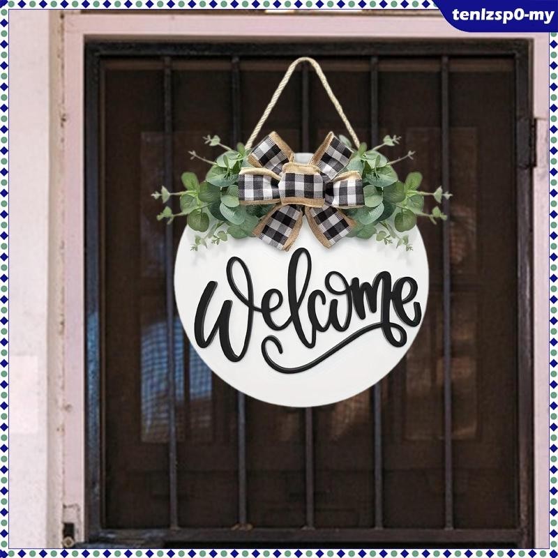 [tenlzsp0] Welcome Wooden Hanging Art Decoration Wreath 30cm Front Door ...