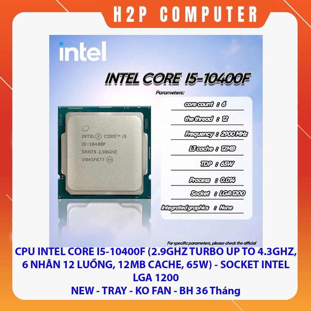 Intel CORE I5-10400F CPU Processor (2.9GHZ TURBO UP TO 4.3GHZ, 6 CORES 12 THREADS, 12MB CACHE ...