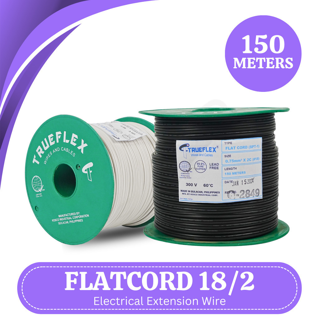 Trueflex Flatcord Wire 18/2 Electrical Extension Wire 150 Meters Per ...