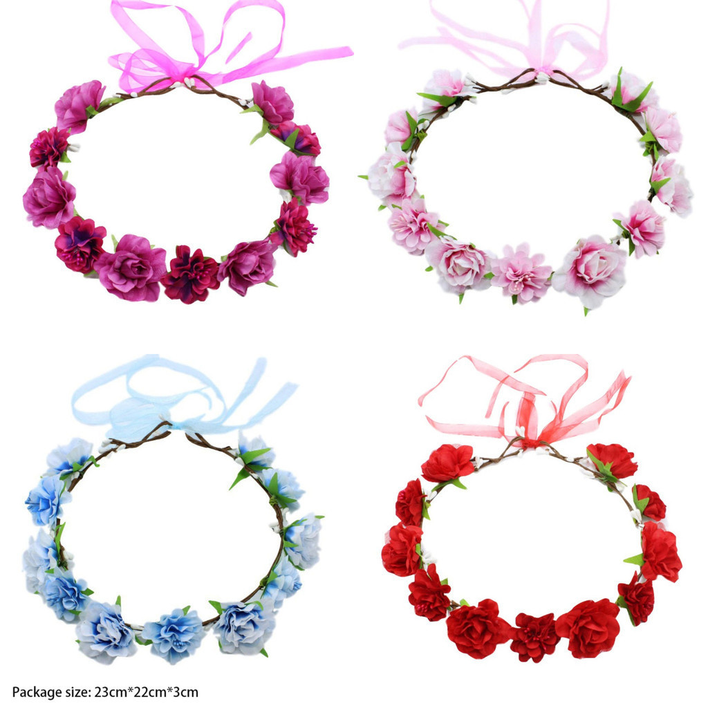 Adjustable Boho Flower Crowns With Ribbon Floral Headbands Garland ...