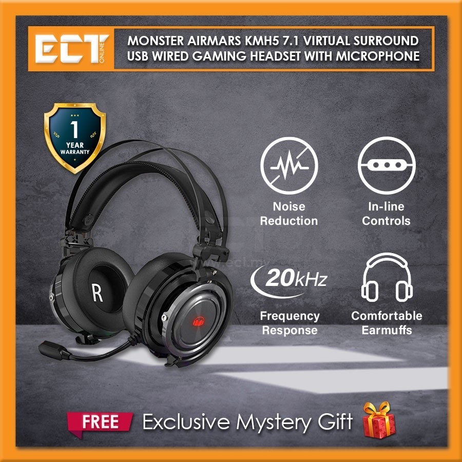 Monster Airmars KMH5 7.1 Virtual Surround USB Wired Gaming Headset with ...