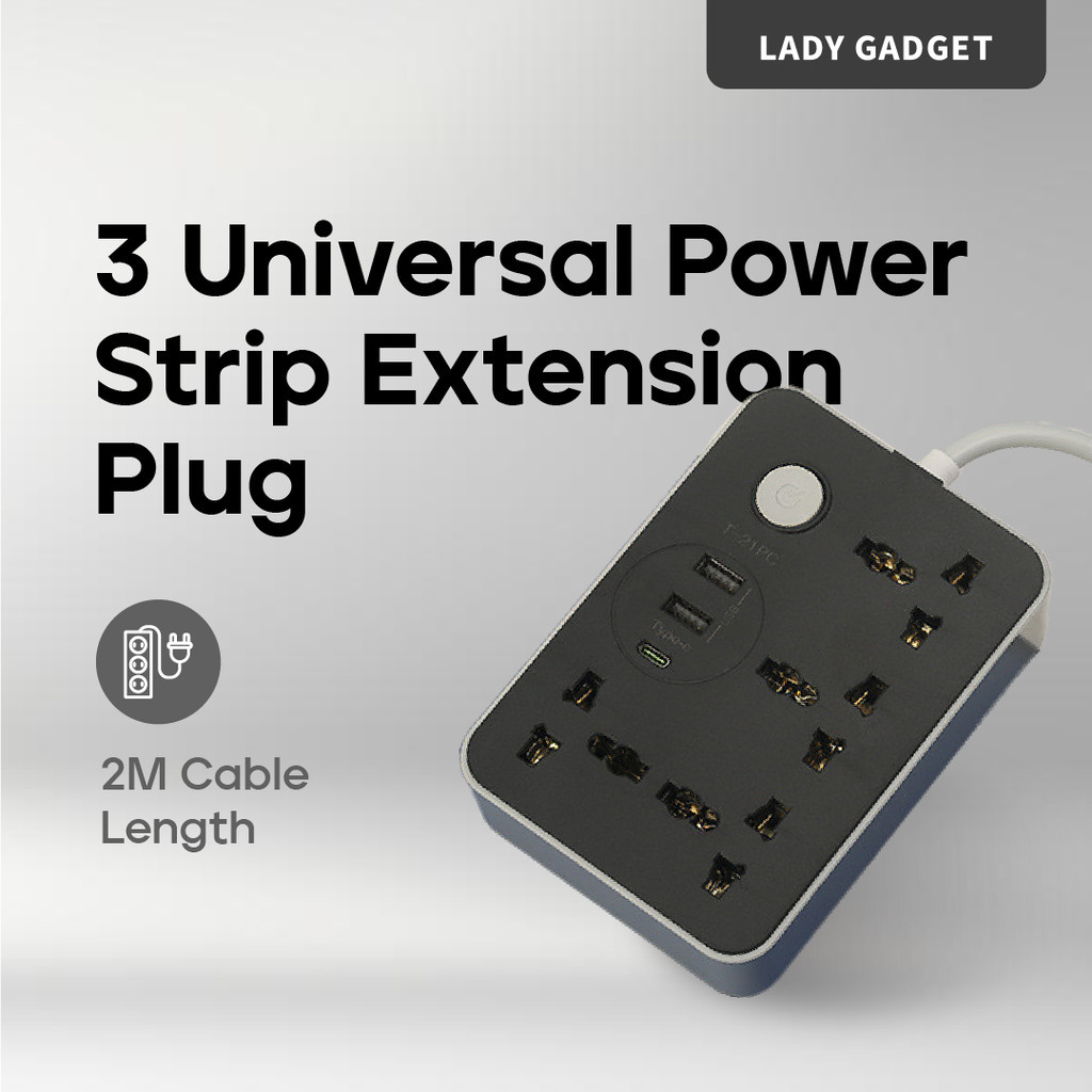 6 USB Port 3 Universal Power Strip Extension Plug Power Socket Electric ...