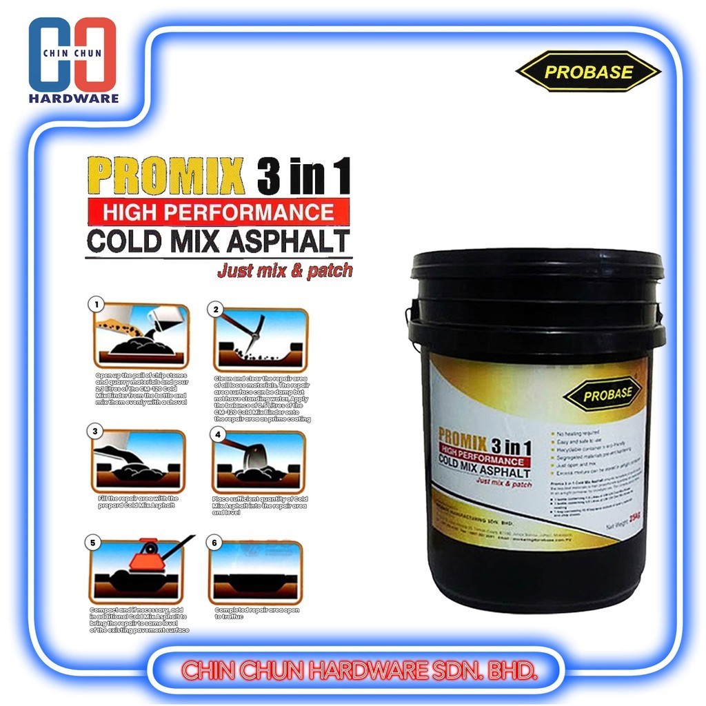 25Kg PROBASE PROMIX 3 in1 COLD MIX ASPHALT | DIY REPAIR TAR | POTHOLE ...