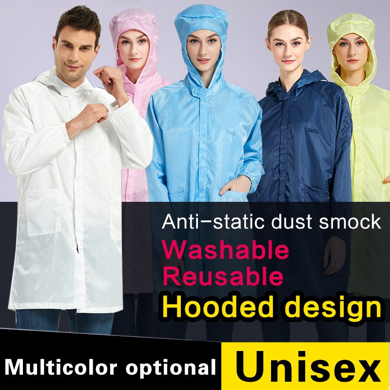 Esd Smock with Hood Round Neck with Zip Antistatic Ppe Gown Washable ...