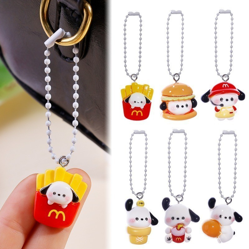 Cute Cartoon Burger Pacha Dog Keychains for Women Lovely Cola Fries ...