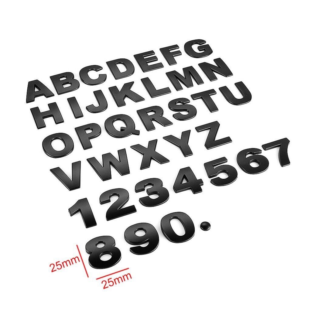 1 pc 25mm Matt Black Metal DIY 3D Alphabet Letter Digital Number Emblem ...