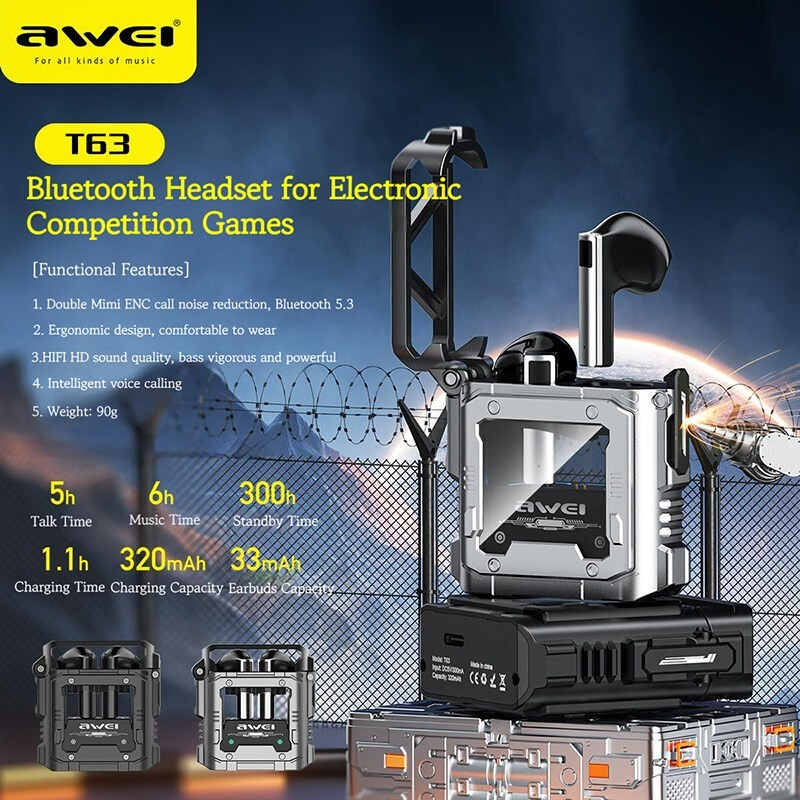 AWEI T63 TWS Wireless Bluetooth V5.3 Gaming Earbuds Headset / Dual Mode ...