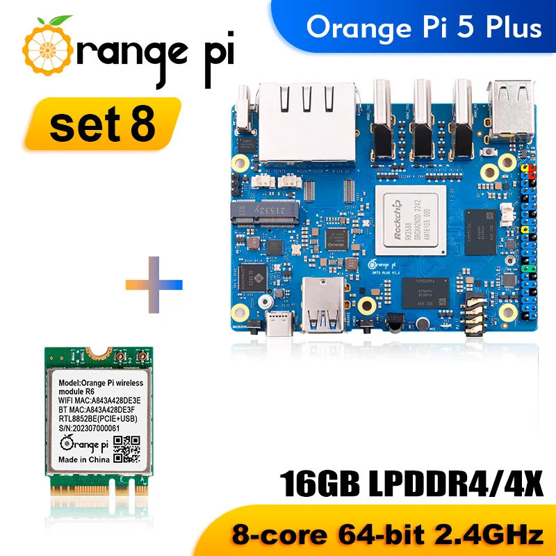 Orange Pi 5 Plus 16GB RAM + WIFI-BT Module Single Board Computer RK3588 Support SSD 8K Orange ...