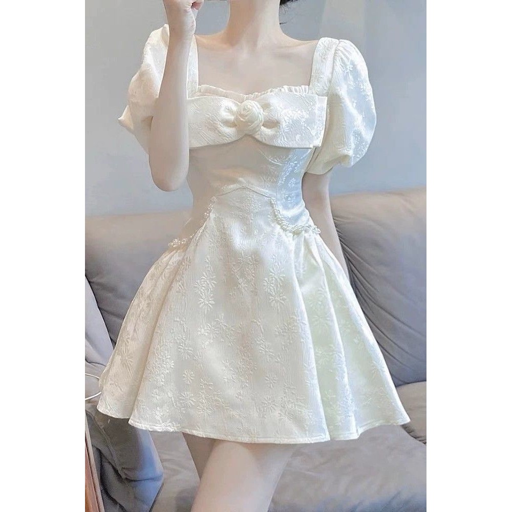 [4572 People collection] Miss Straw slim puff sleeve jacquar [4572 ...