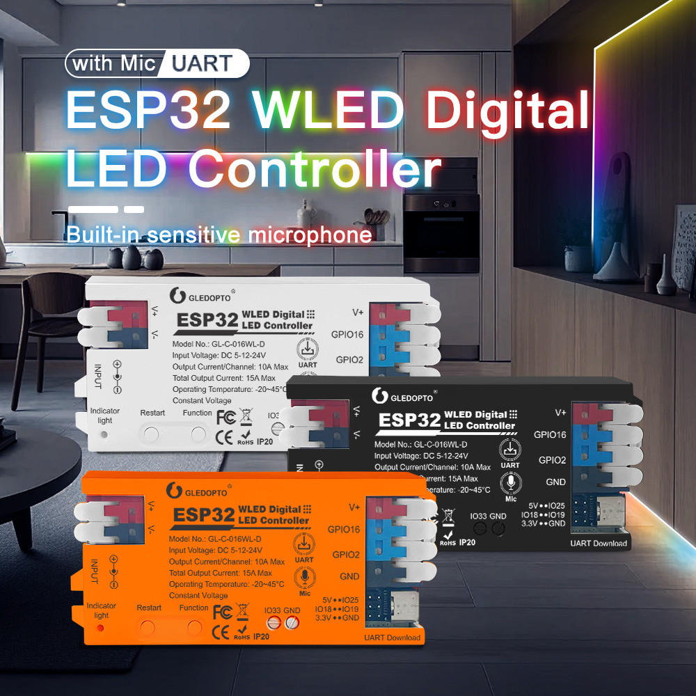 GLEDOPTO ESP32 WLED LED Controller APP Dynamic Lighting DIY USB-C Download Digital WS2811 WS2812 ...