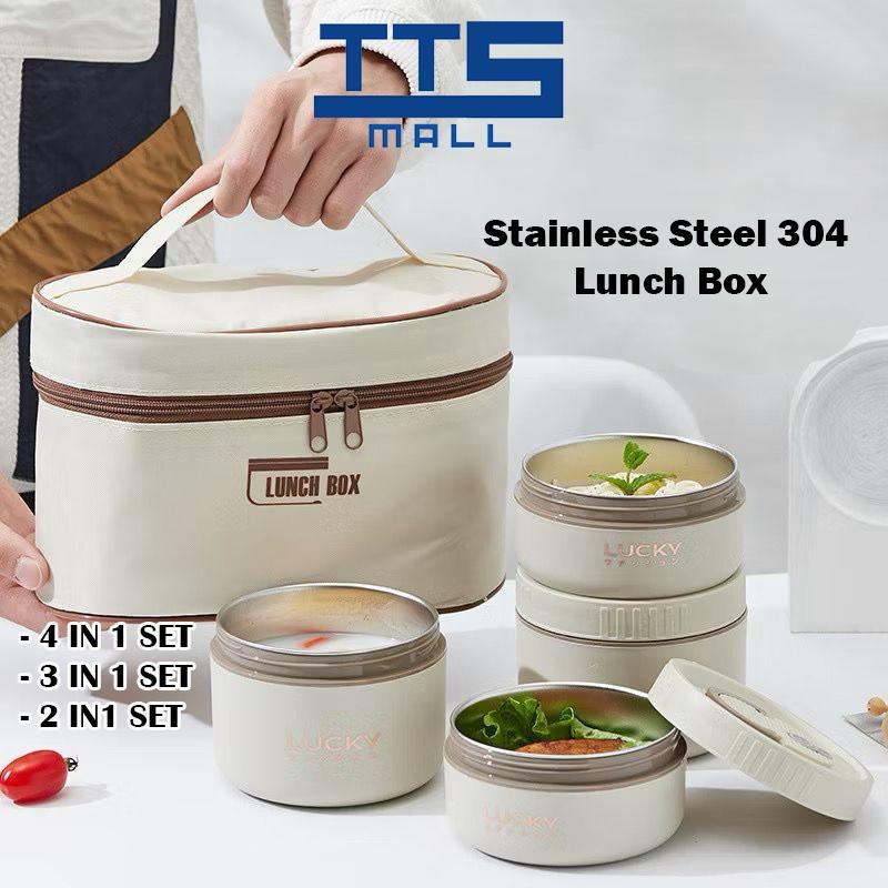 Stainless Steel Multi Layer Round Lunch Box With Bag Tableware Heating ...